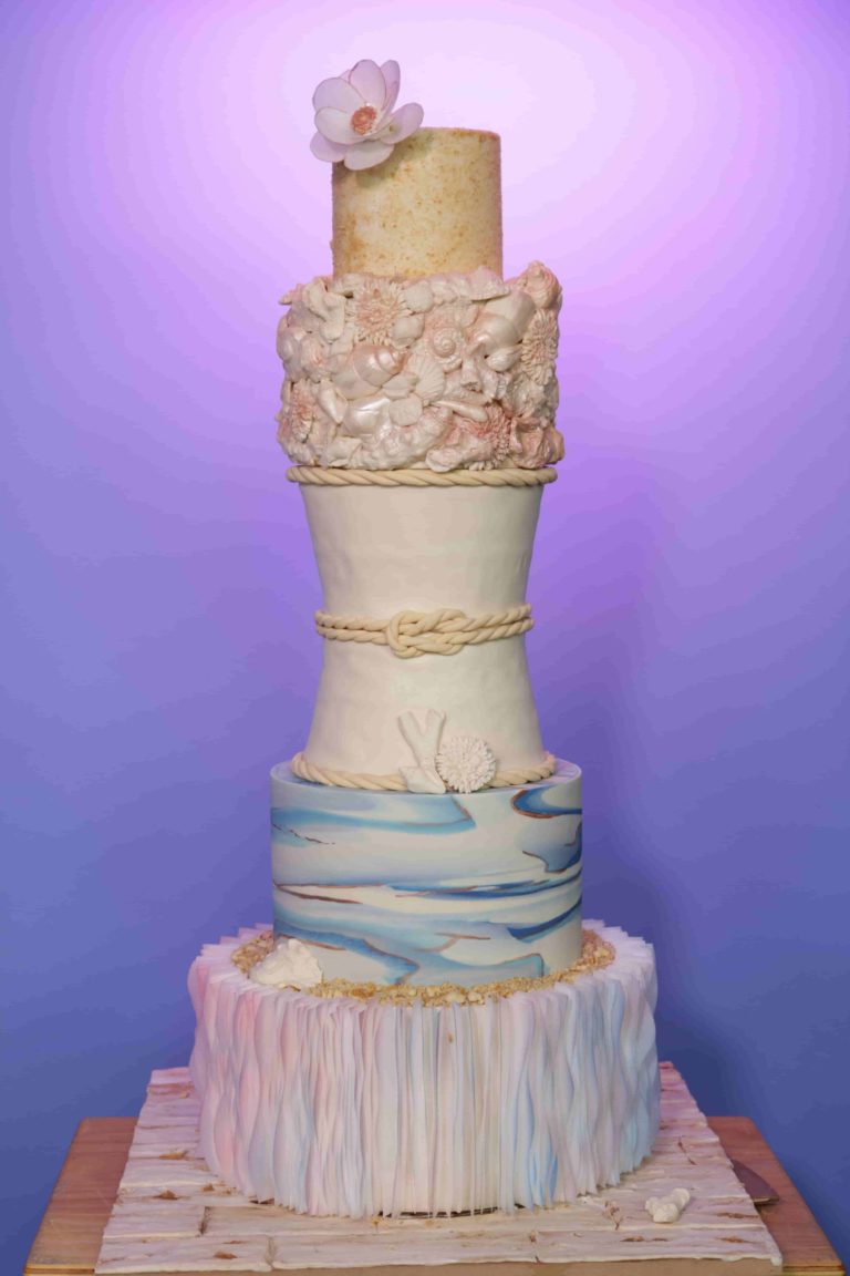5 Steps to the Beach Wedding Bas-relief Seashell Cake